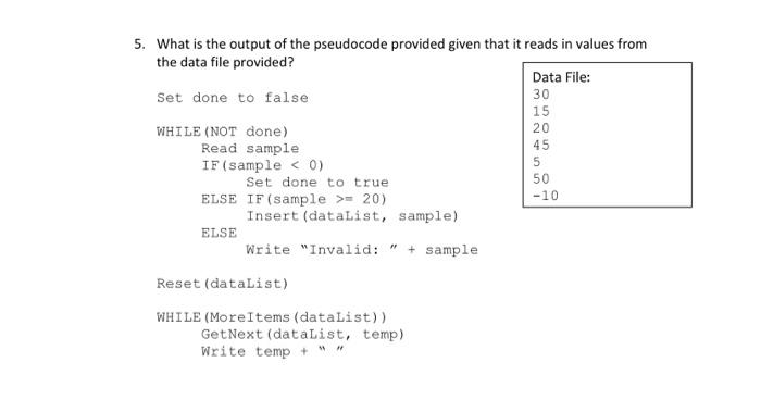 Solved 5 What Is The Output Of The Pseudocode Provided 8893