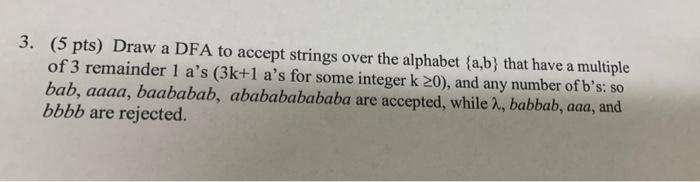 Solved 3. (5 pts) Draw a DFA to accept strings over the | Chegg.com
