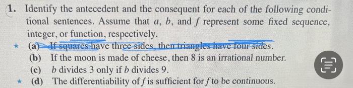 Solved 1. Identify the antecedent and the consequent for | Chegg.com