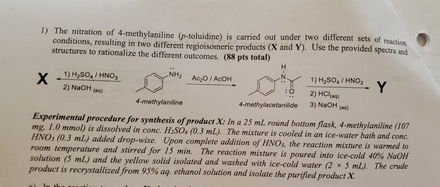 Solved 1) The nitration of 4-methylaniline (p-toluidine) is | Chegg.com