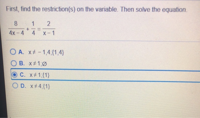 Solved First, find the restriction(s) on the variable. Then | Chegg.com