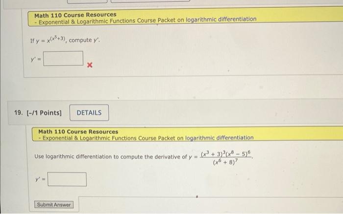 Solved Math 110 Course Resources - Exponential \& | Chegg.com