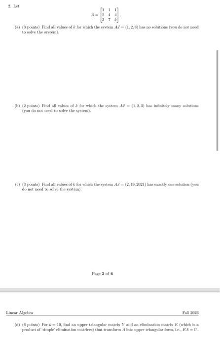 Solved Let A=⎣⎡123147141⎦⎤ (a) (3 points) Find all values of | Chegg.com