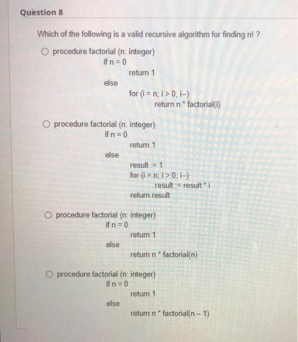 Solved Question 8 Which of the following is a valid | Chegg.com