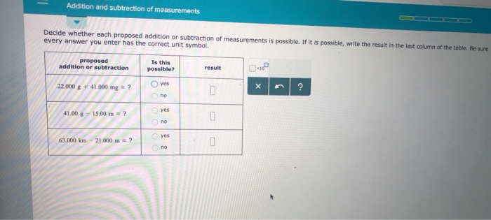 Solved Addition and subtraction of measurements Decide | Chegg.com