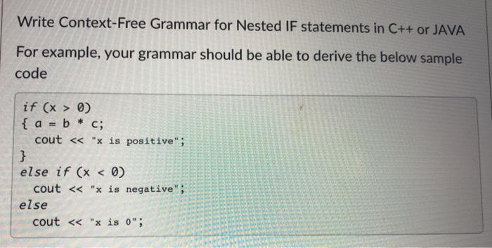 Solved Write Context-Free Grammar for Nested IF statements | Chegg.com