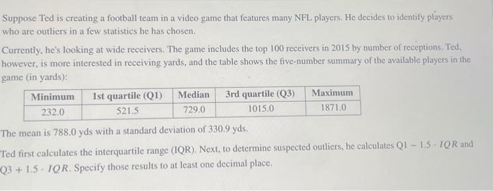 Solved Select the suspected outliers in receiving yards from | Chegg.com