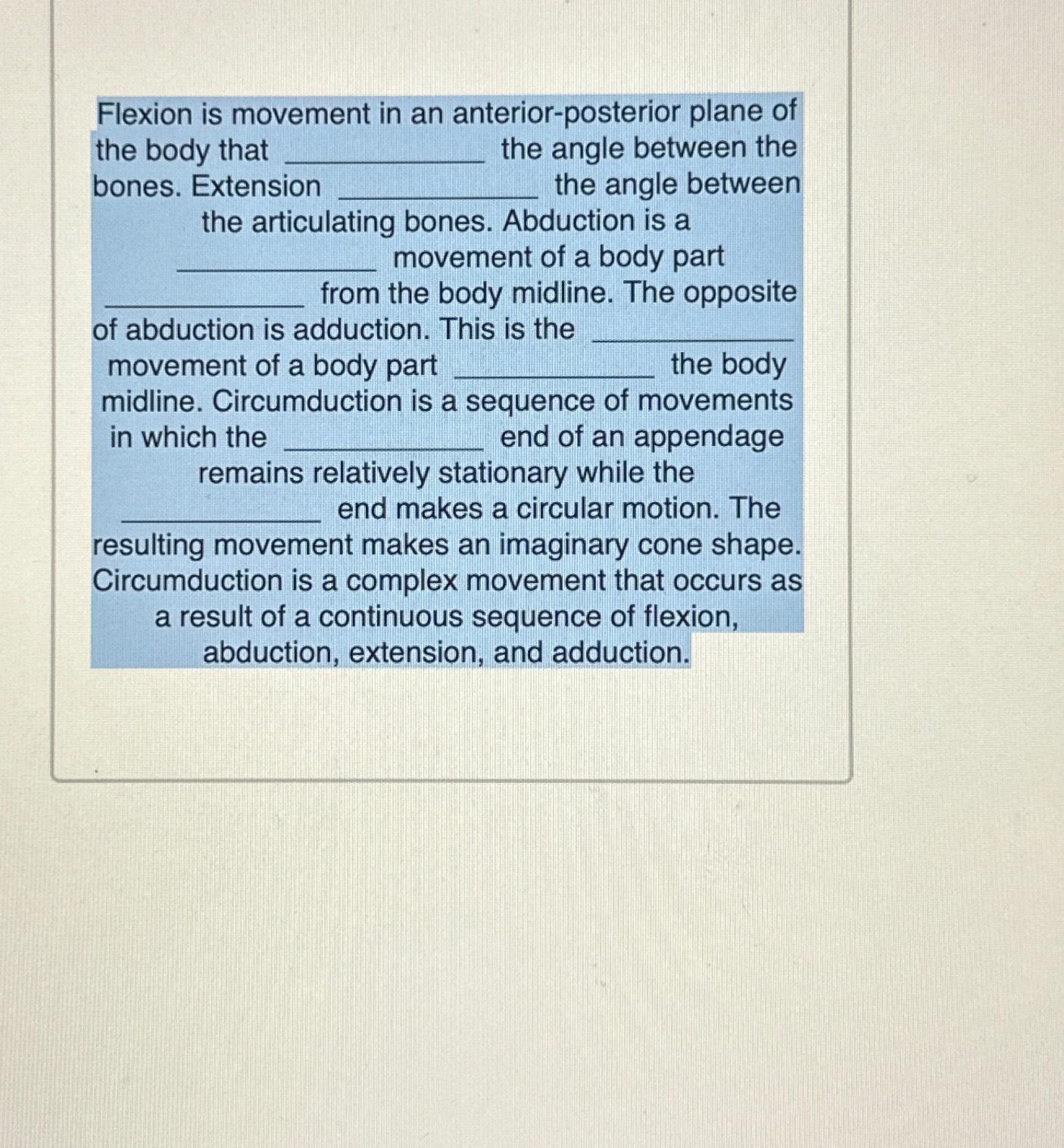 Solved Flexion is movement in an anterior-posterior plane of | Chegg.com