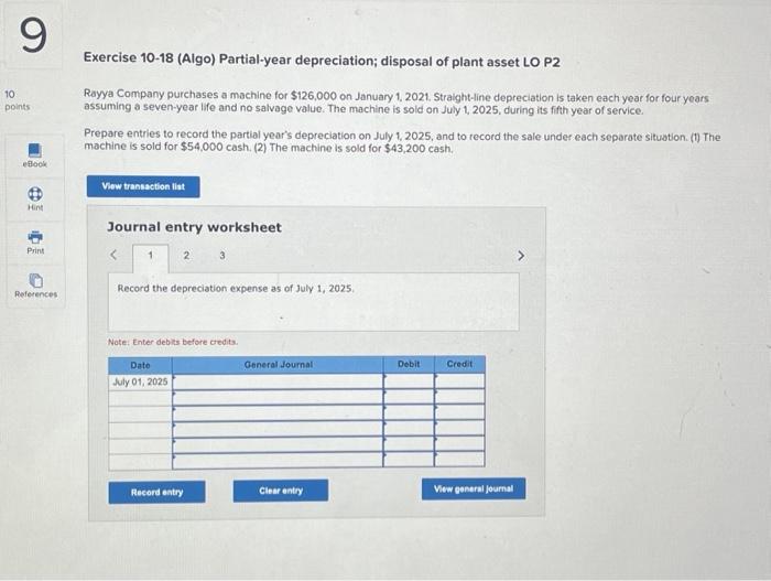 Solved Exercise 10-18 (Algo) Partial-year depreciation; | Chegg.com