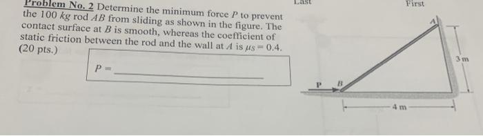 Solved thoblem No. 2 Determine the minimum force P to | Chegg.com