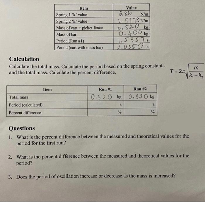Solved Calculation Calculate the total mass. Calculate the | Chegg.com