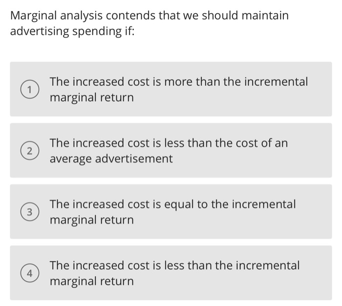 Solved Marginal analysis contends that we should maintain | Chegg.com