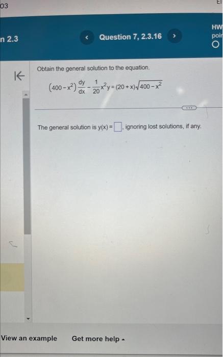 Solved Obtain the general solution to the equation. | Chegg.com