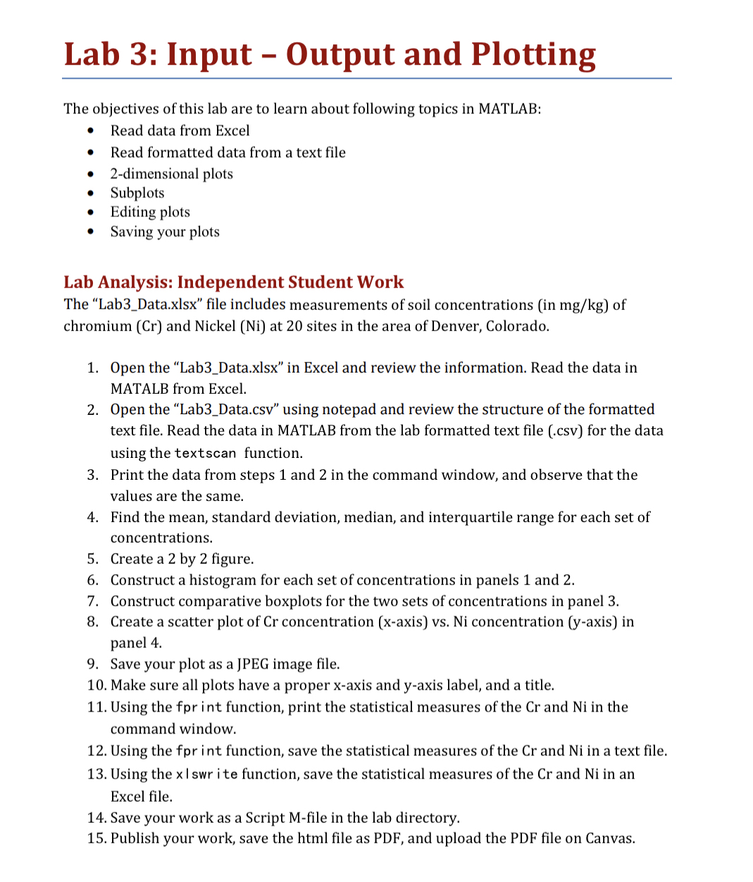 Lab 3: Input - Output and Plotting\\nThe objectives | Chegg.com