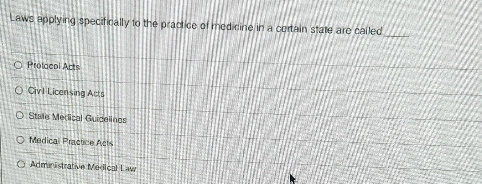 Solved Laws applying specifically to the practice of | Chegg.com