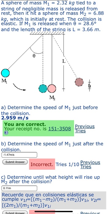 Solved A sphere of mass M1 = 2.32 kg tied to a string of | Chegg.com