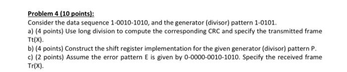 Solved Problem 4 (10 points): Consider the data sequence | Chegg.com