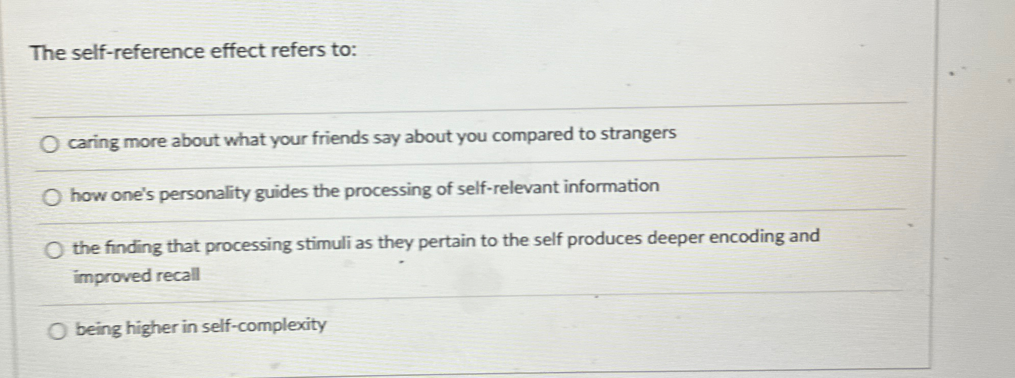 Solved The self-reference effect refers to:caring more about | Chegg.com