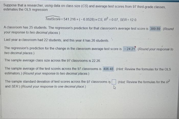 Solved Suppose that a researcher, using data on class size | Chegg.com