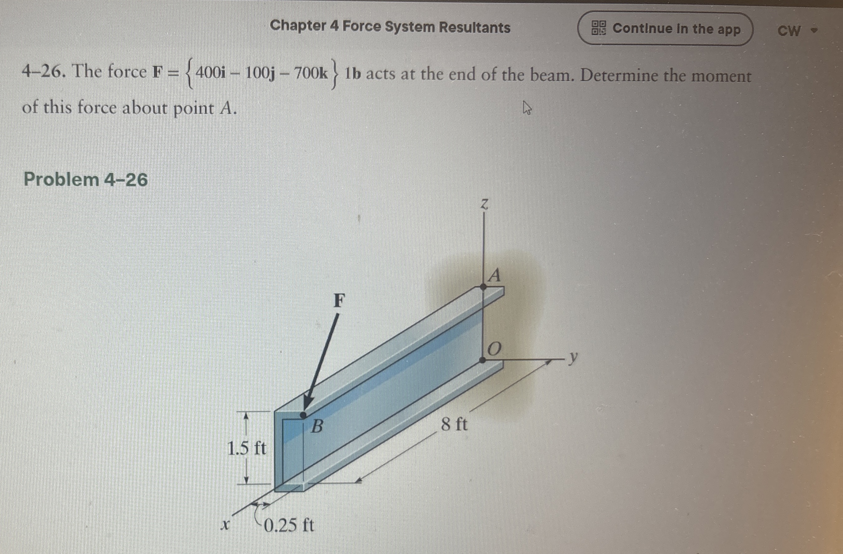Solved Chapter 4 ﻿Force System Resultants4-26. ﻿The force | Chegg.com