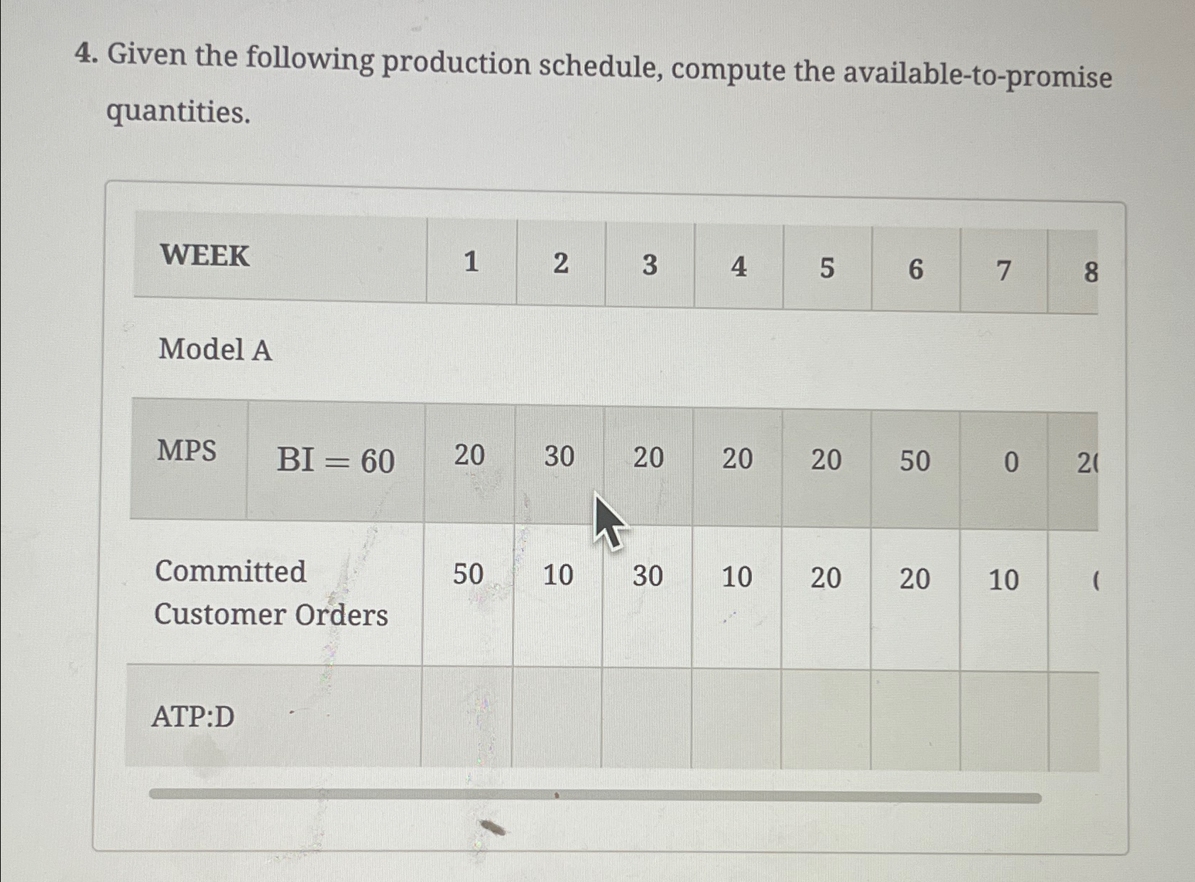 Solved Given the following production schedule, compute the | Chegg.com
