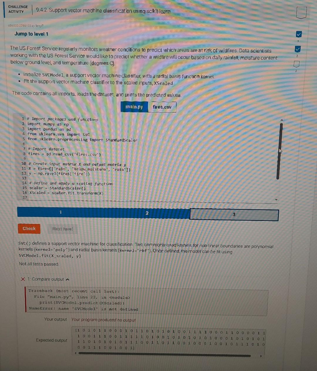 Solved CHALLENGE ACTIVITY 9.4.2. Support vector machine | Chegg.com