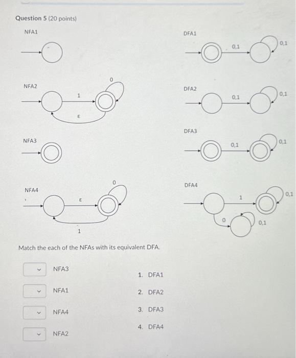 Solved Question 5 (20 points) NFA1 NFA3 Match the each of | Chegg.com