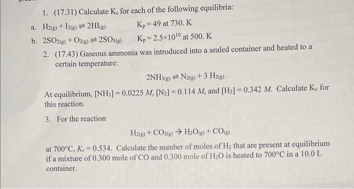 Solved 1. (17.31) Calculate Kc for each of the following | Chegg.com