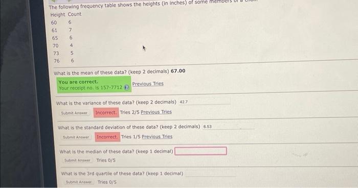 Solved The following frequency table shows the heights (in | Chegg.com