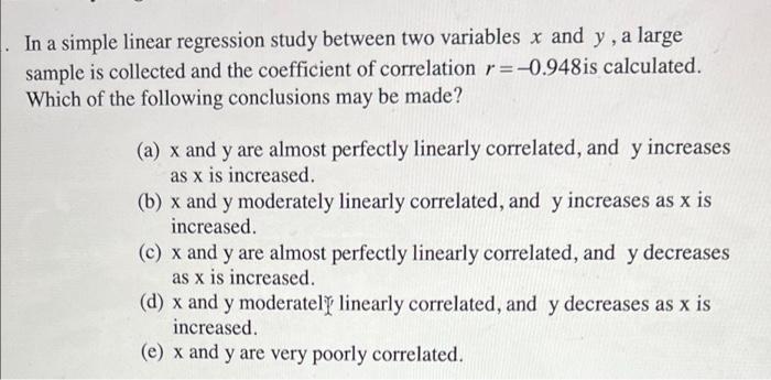 Solved In a simple linear regression study between two | Chegg.com