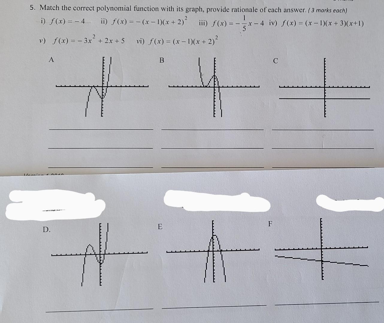 Solved 5. Match the correct polynomial function with its | Chegg.com