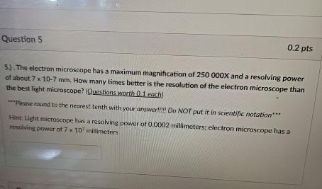 Solved Question 50.2pts5.) ﻿The electron microscope has a | Chegg.com