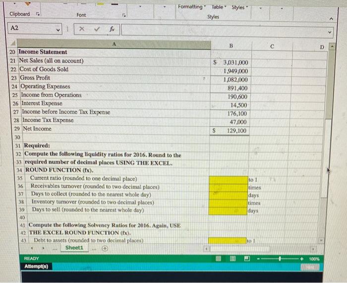 Solved Calculating Select Ratios using Excel's ROUND and | Chegg.com