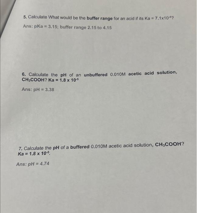 Solved 5. Calculate What would be the buffer range for an | Chegg.com