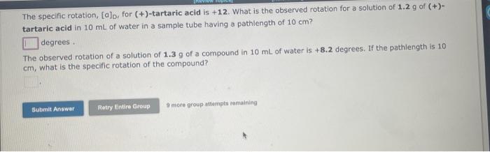 Solved The specific rotation, Cap for (+)-tartaric acid is | Chegg.com
