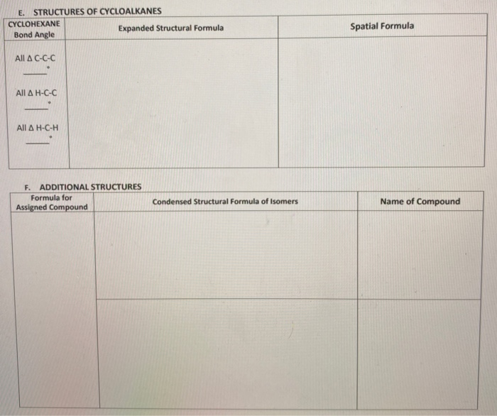 Solved E. STRUCTURES OF CYCLOALKANES CYCLOHEXANE Bond Angle | Chegg.com