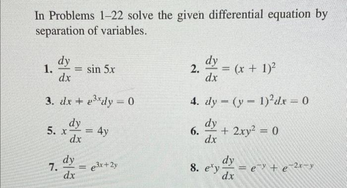 Solved In Problems 1-22 solve the given differential | Chegg.com