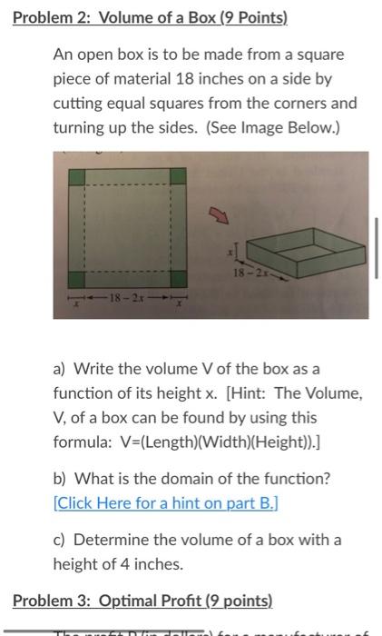 Solved Problem 2: Volume of a Box (9 Points) An open box is | Chegg.com