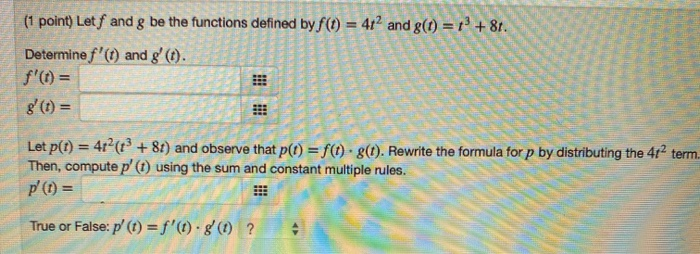 Solved (1 point) Let f and g be the functions defined by | Chegg.com