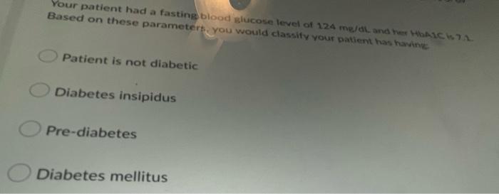 Solved Your patient had a fasting blood glucose level of 124 | Chegg.com
