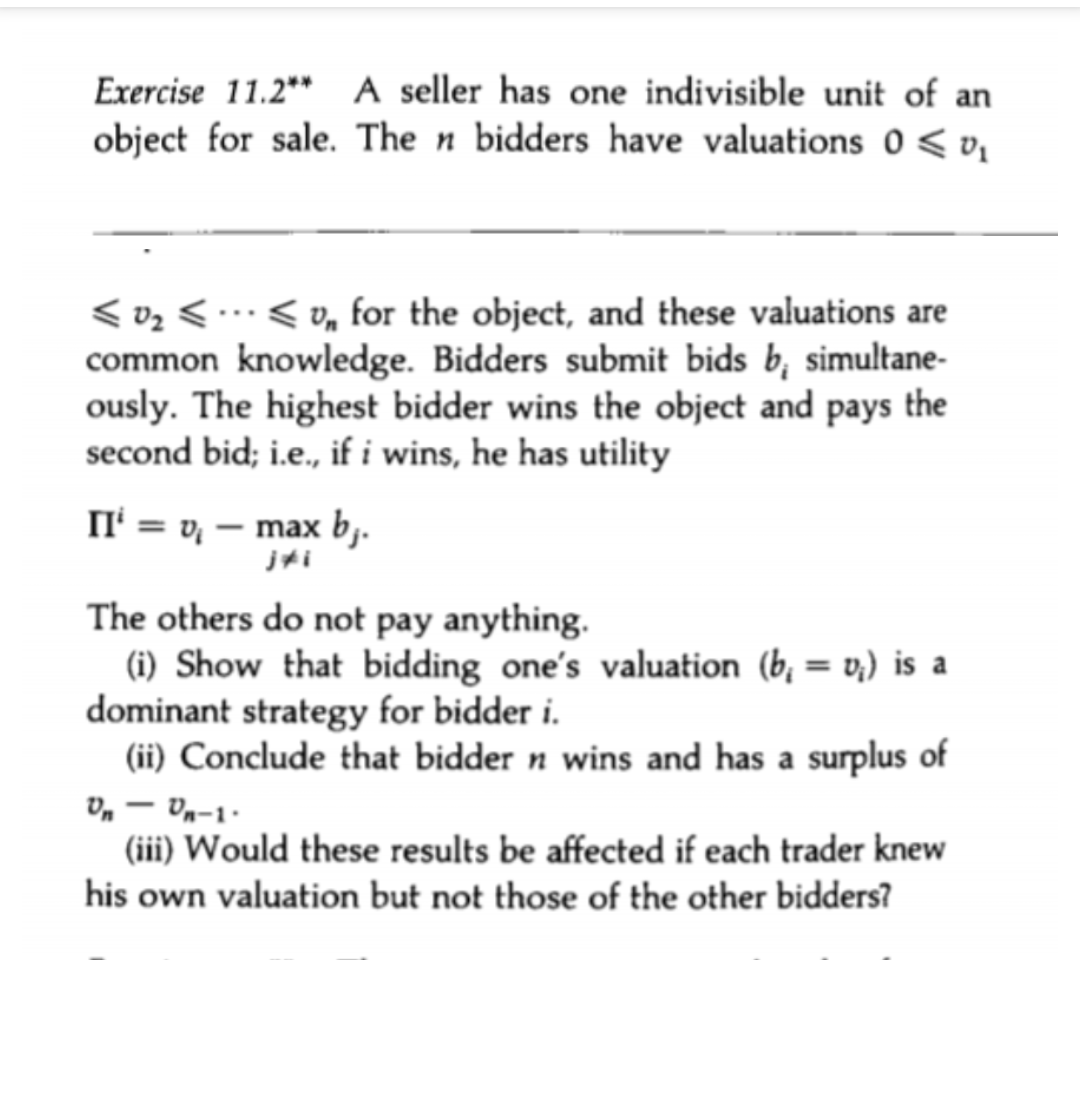 Solved Exercise 11.2** A seller has one indivisible unit of | Chegg.com