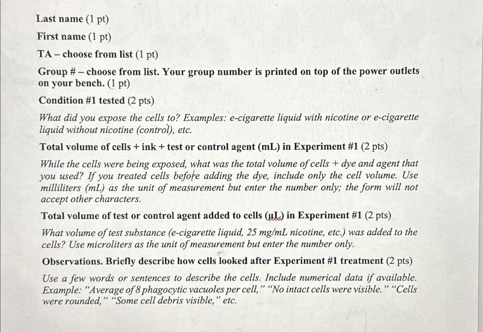 Solved Last name (1 ﻿pt)First name (1 ﻿pt)TA - ﻿choose from | Chegg.com