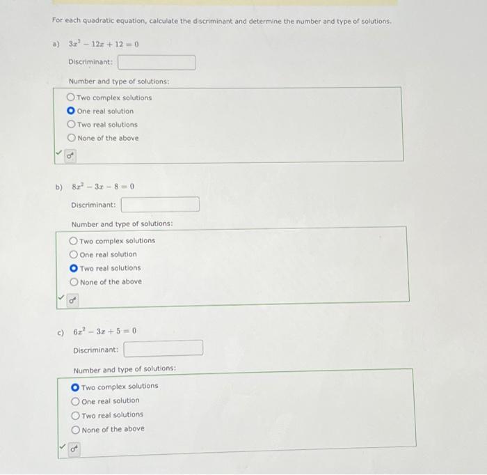 Solved For each quadratic equation, calculate the | Chegg.com