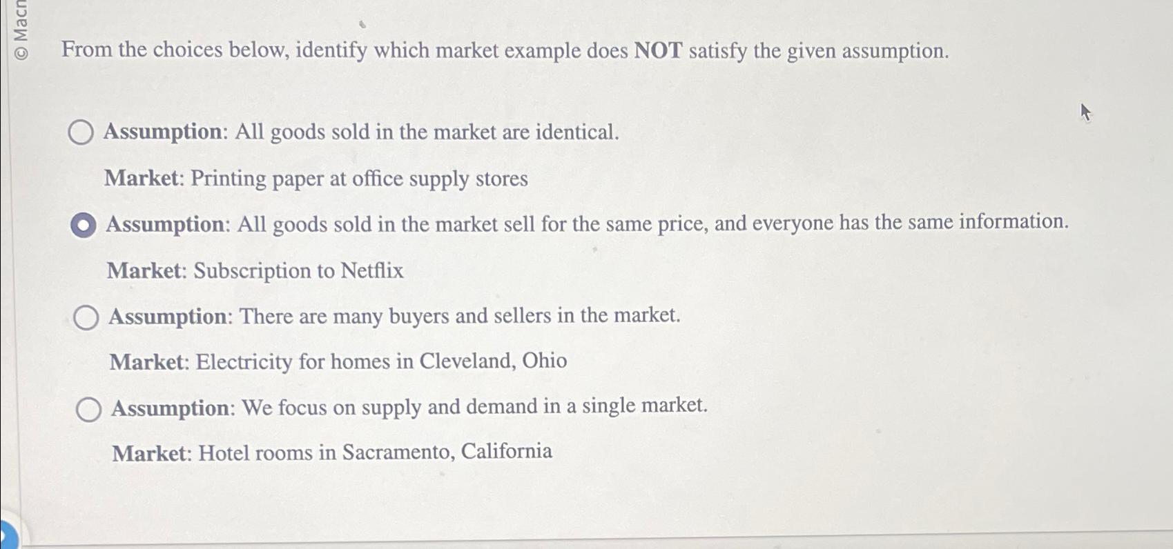 Solved From the choices below, identify which market example | Chegg.com