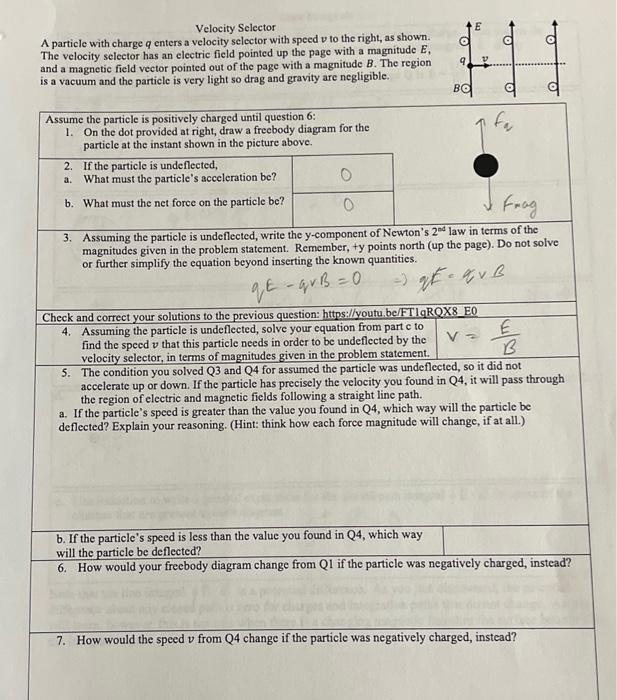 Solved Velocity Selector A particle with charge q enters a | Chegg.com