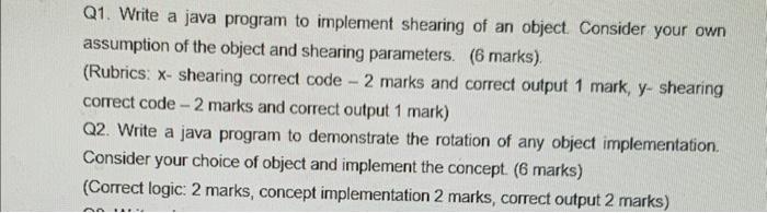 Solved Q1. Write a java program to implement shearing of an | Chegg.com