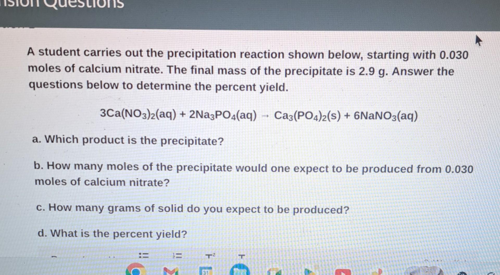 Solved A student carries out the precipitation reaction | Chegg.com