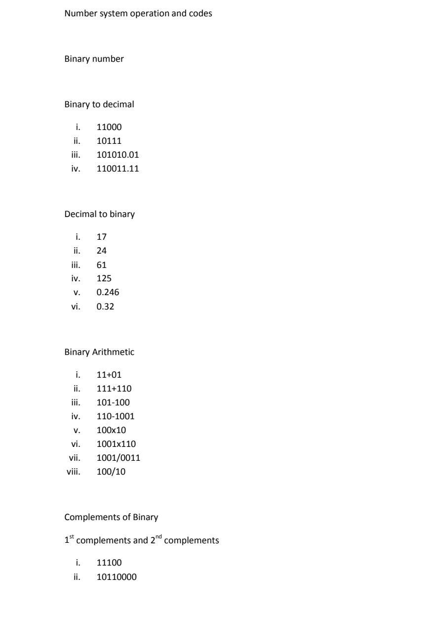 Solved Number system operation and codes Binary number | Chegg.com