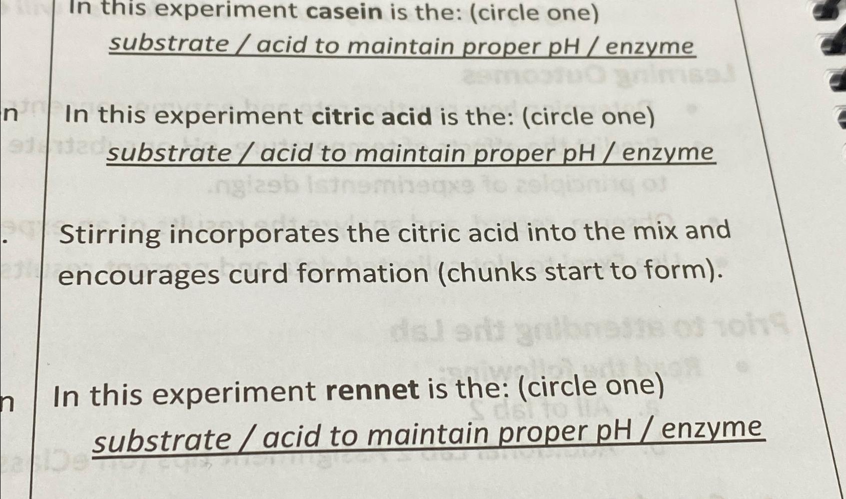 Solved In this experiment casein is the: (circle one) | Chegg.com