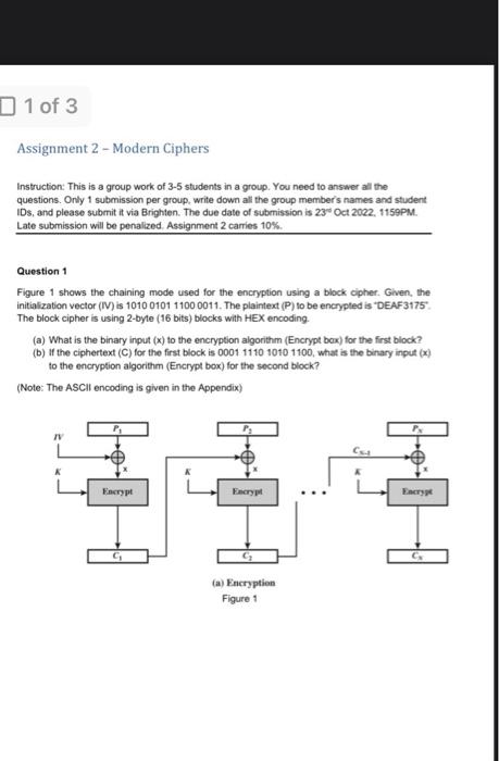 Solved AsSignment 2 - Modern Ciphers Instruction: This is a | Chegg.com